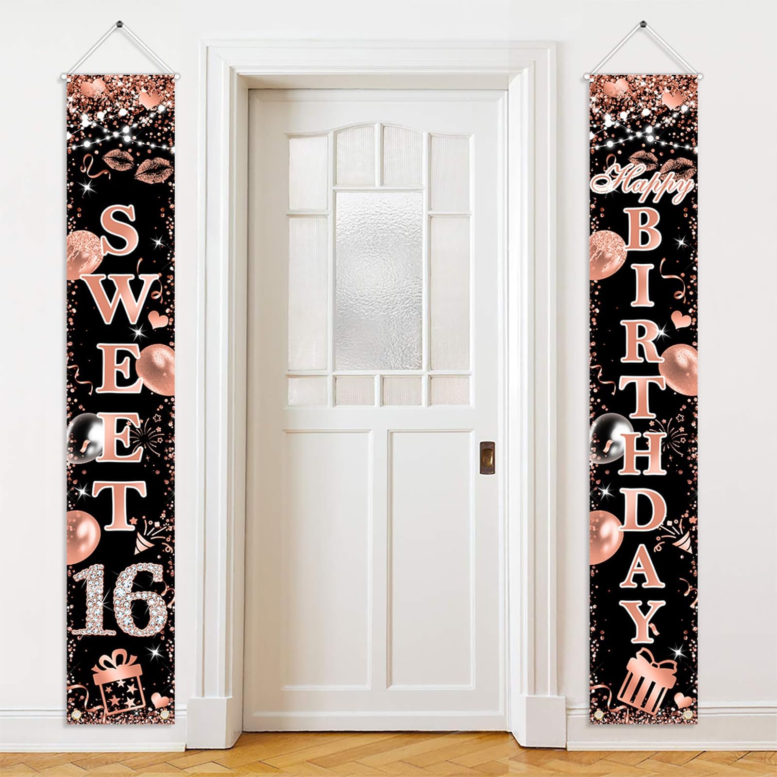 Amazon.com: Sweet 16 Birthday Banner, Happy 16th Birthday Banner, Rose ...
