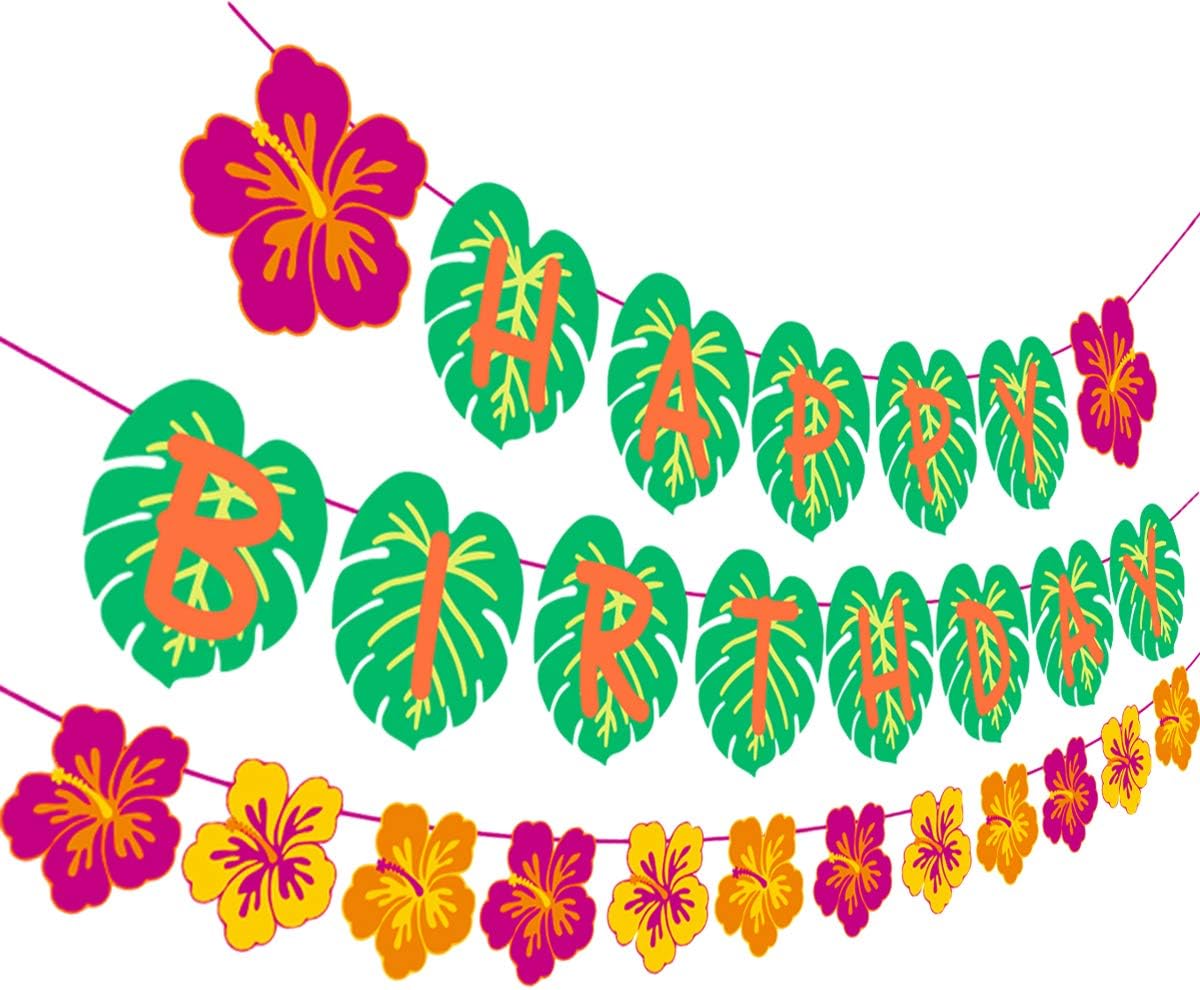 Amazon.com: Hotop 3 Pieces Hawaiian Happy Birthday Banner Tropical ...