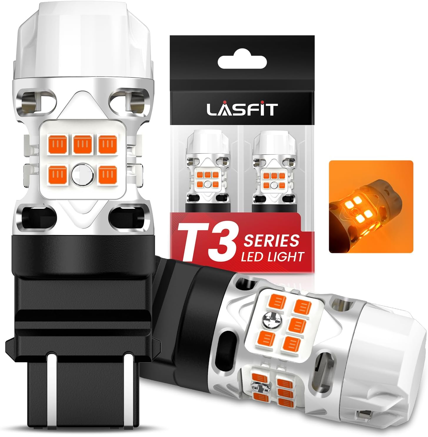 Amazon.com: LASFIT 3157 LED Bulb Amber, T3 4157 3057 Turn Signal Built ...