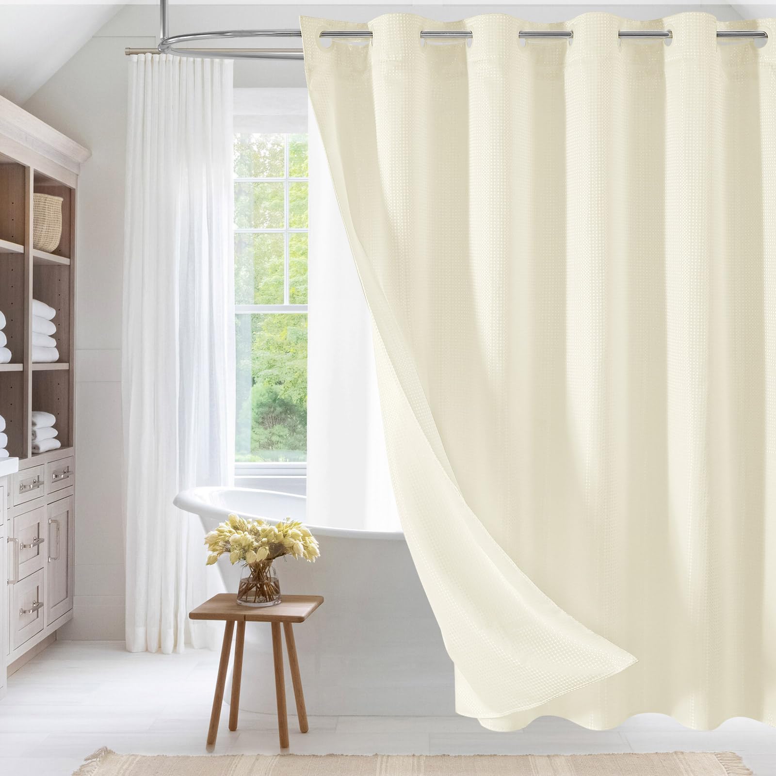 Amazon.com: MitoVilla Ivory Long Shower Curtain 72 x 80, No Hooks Needed 80 inch Long ...