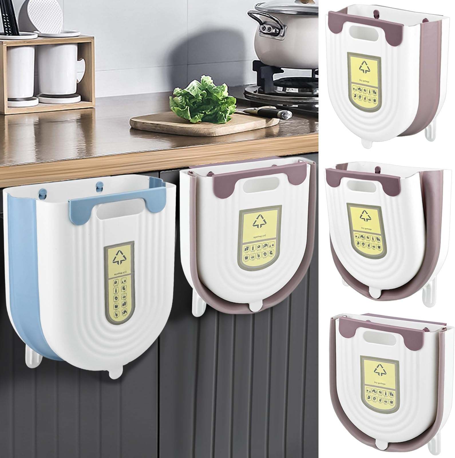 2Pcs Hanging Kitchen Trash Bin Portable, Can Foldable Kitchen Compost ...