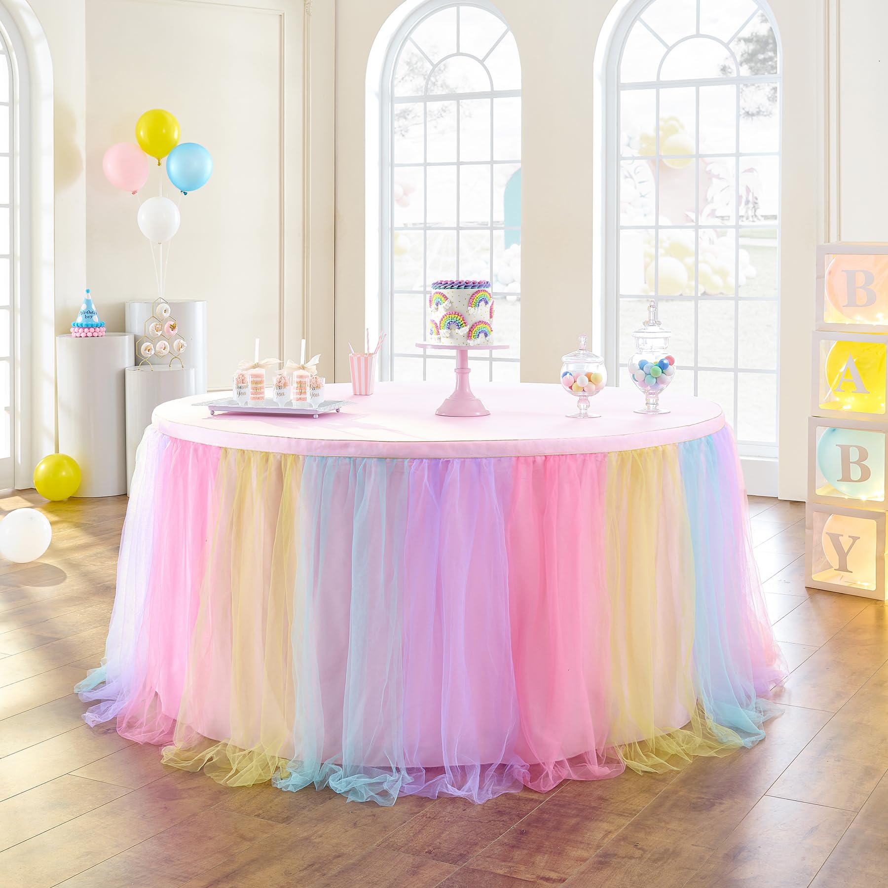 Snapklik.com : 167in Rainbow Tulle Table Skirts For Rectangle Tables 6 ...