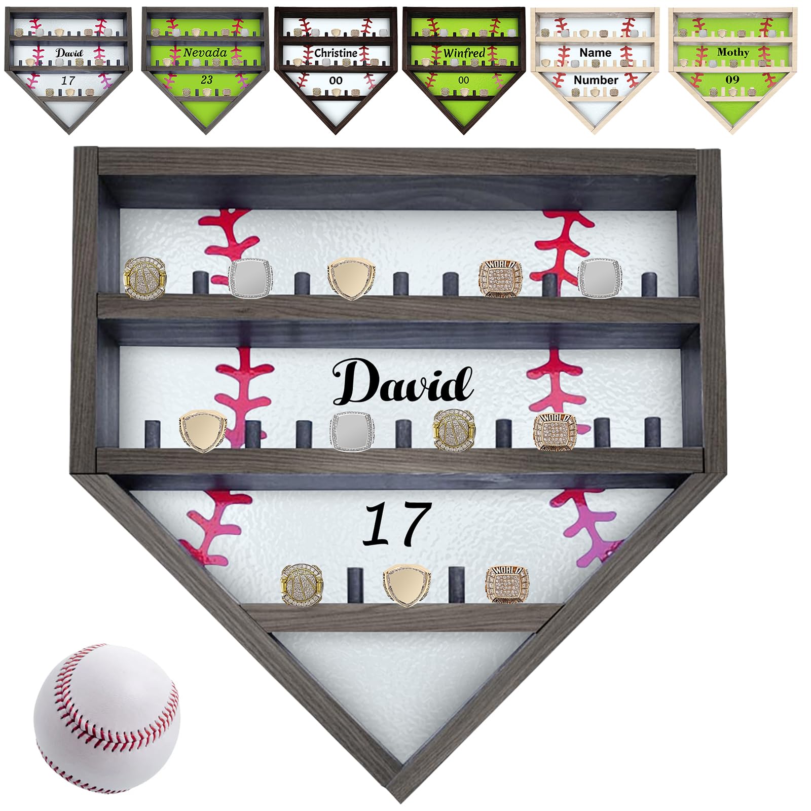 Amazon.com: Personalized Baseball Ring Display Case Custom Name Number ...