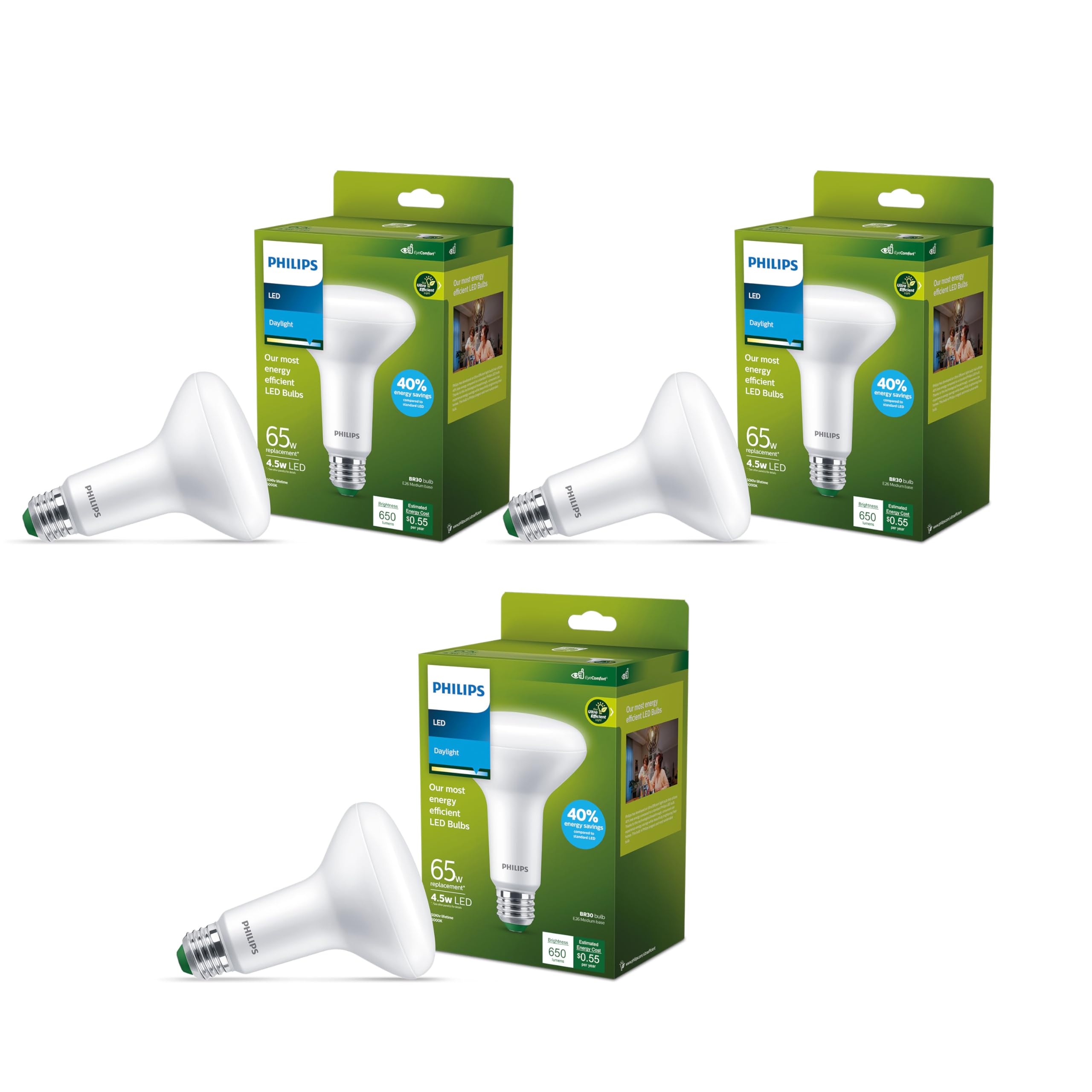 PHILIPS BR30 Ultra Efficient Frosted Dimmable LED Light Bulbs - Flicker ...