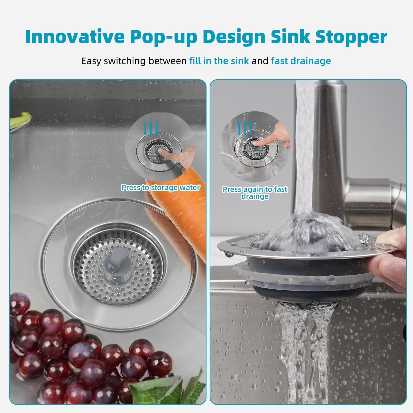 Snapklik.com : 3 In 1 Kitchen Sink Drain Strainer, Stainless Steel ...
