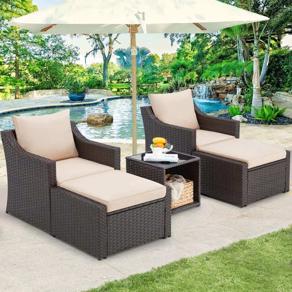 DEVOKO 5 Pieces Patio Furniture Set Outdoor Sofa and Ottoman Set with ...