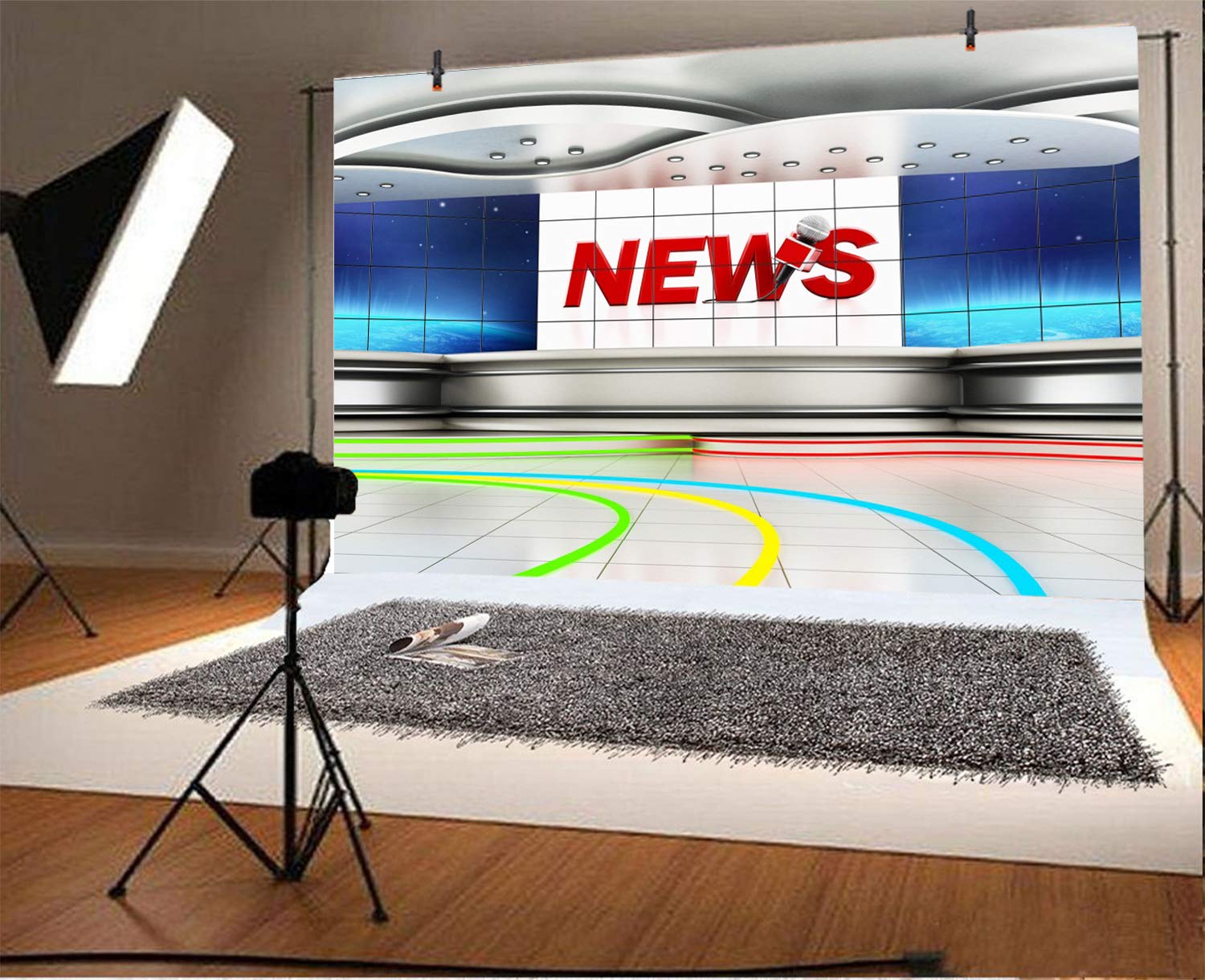 Buy Leyiyi 5x3ft News Broadcast Hall Backdrop Microphone TV Show Record ...