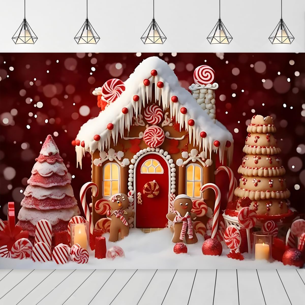 Amazon.com : Caheansi 7x5 ft Red Christmas Gingerbread House Backdrop ...