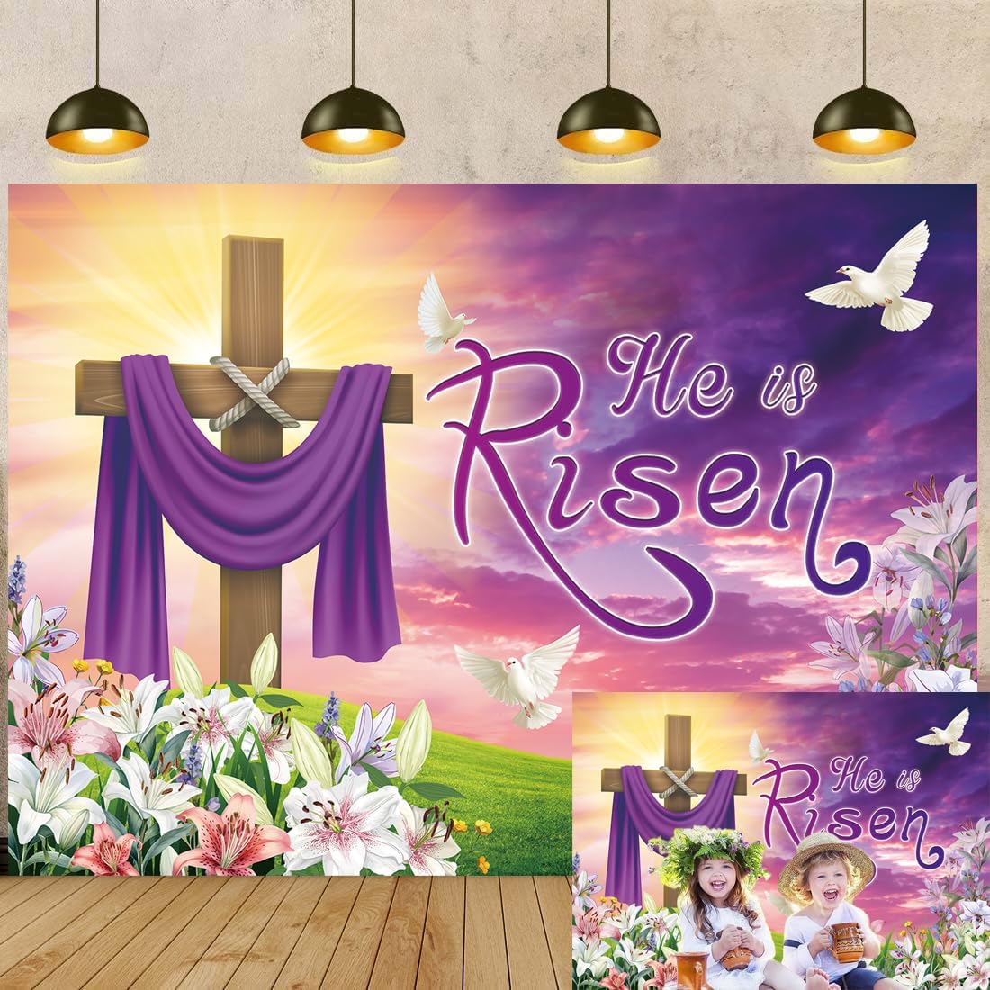 Amazon.com : Easter He is Risen Backdrop 8x6FT Jesus Resurrection Cross ...