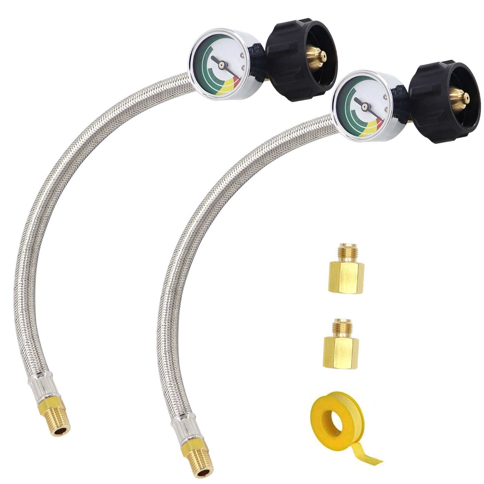 Buy 2 Packs UPGRADED 1/4" NPT RV Propane Pigtail Hoses with Gauge 1/4 ...