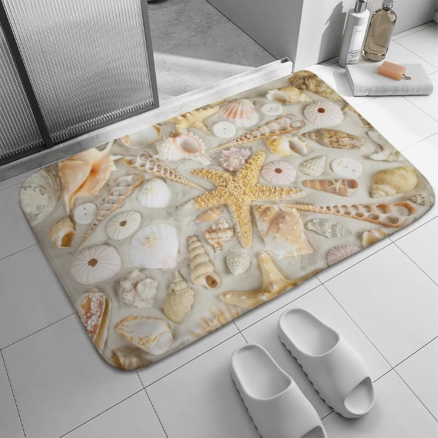 Amazon.com: Assorted Seashells on A Sandy Beach Filling Bath Rugs ...