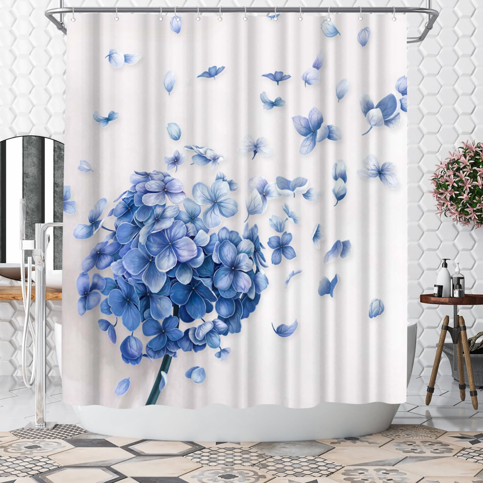 Amazon.com: WELMECO Hydrangea Flower Shower Curtain Nature Flower ...