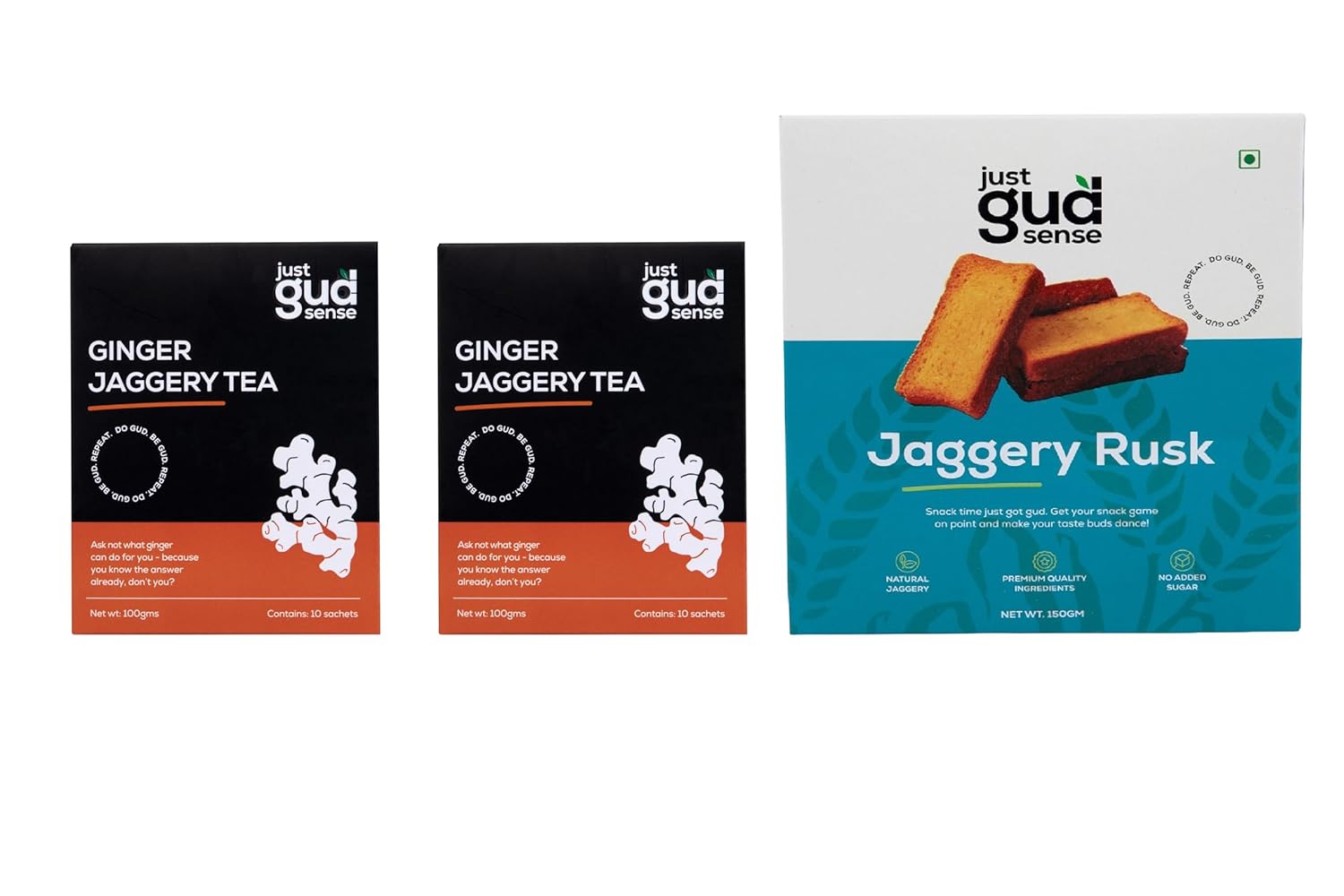 JUST GUD SENSE GINGER JAGGERY TEA PREMIX 100 GMS (PACK OF 2) & JUST GUD ...