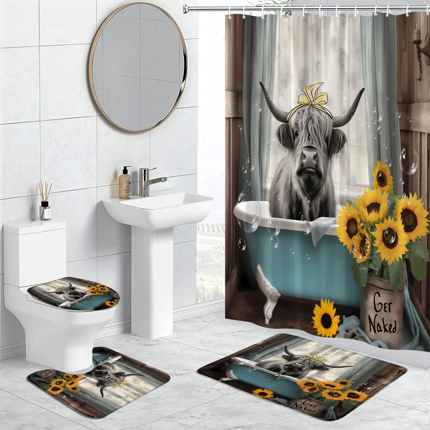 Amazon.com: JONSEQIN 4 PCS Highland Cow Bathroom Sets Funny Farm Animal ...