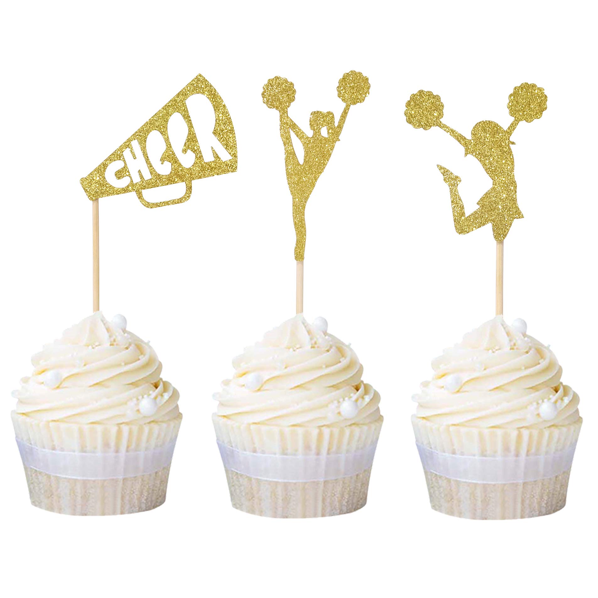 Amazon.com: Ercadio 24 Pack Cheerleader Cupcake Toppers Gold Glitter ...