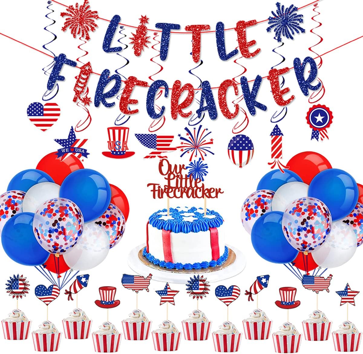 Amazon.com: Little Firecracker Birthday Party Decorations-Glittery ...