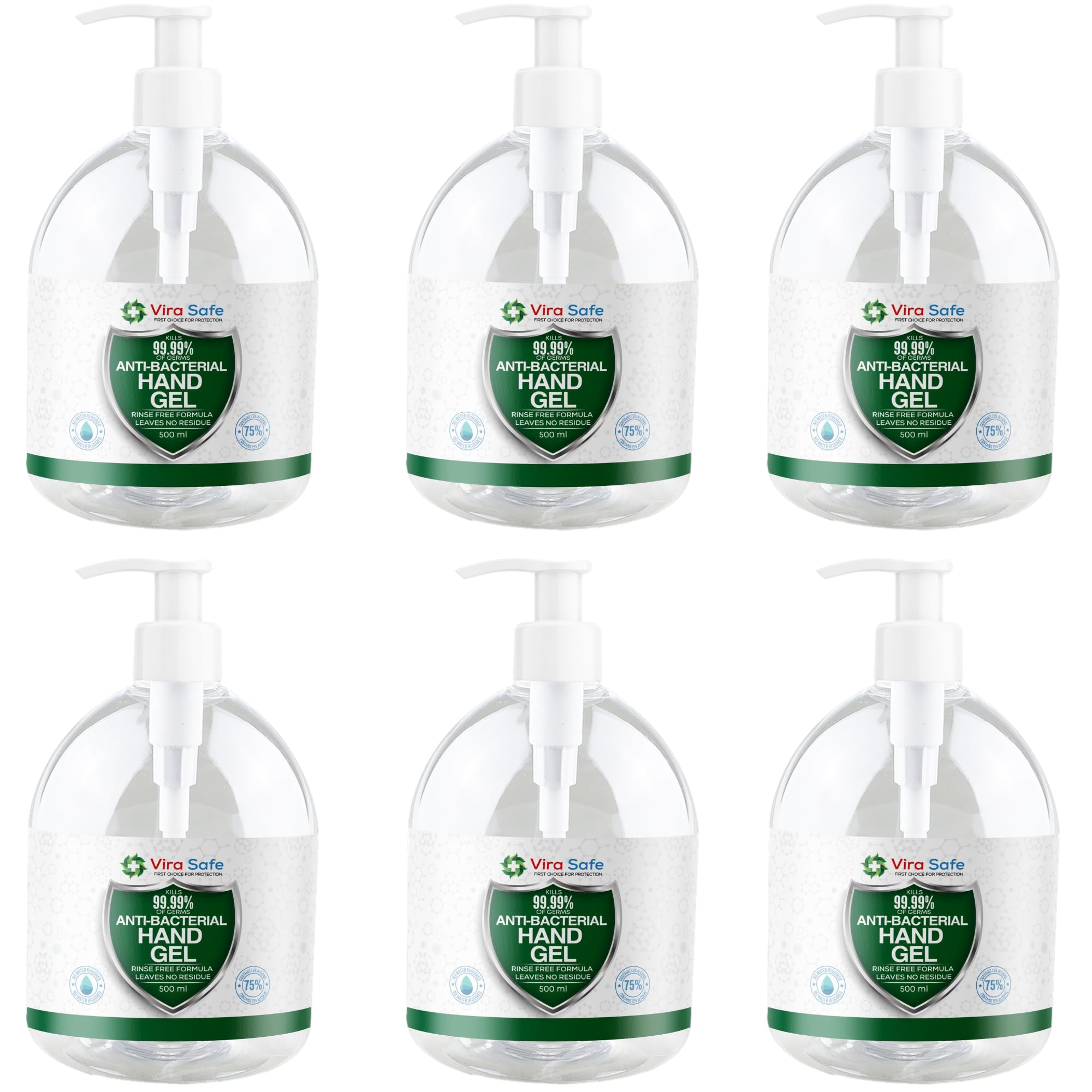 6 x 500ml Hand Sanitiser 75% Alcohol Gel Anti Bacteria Viral ...