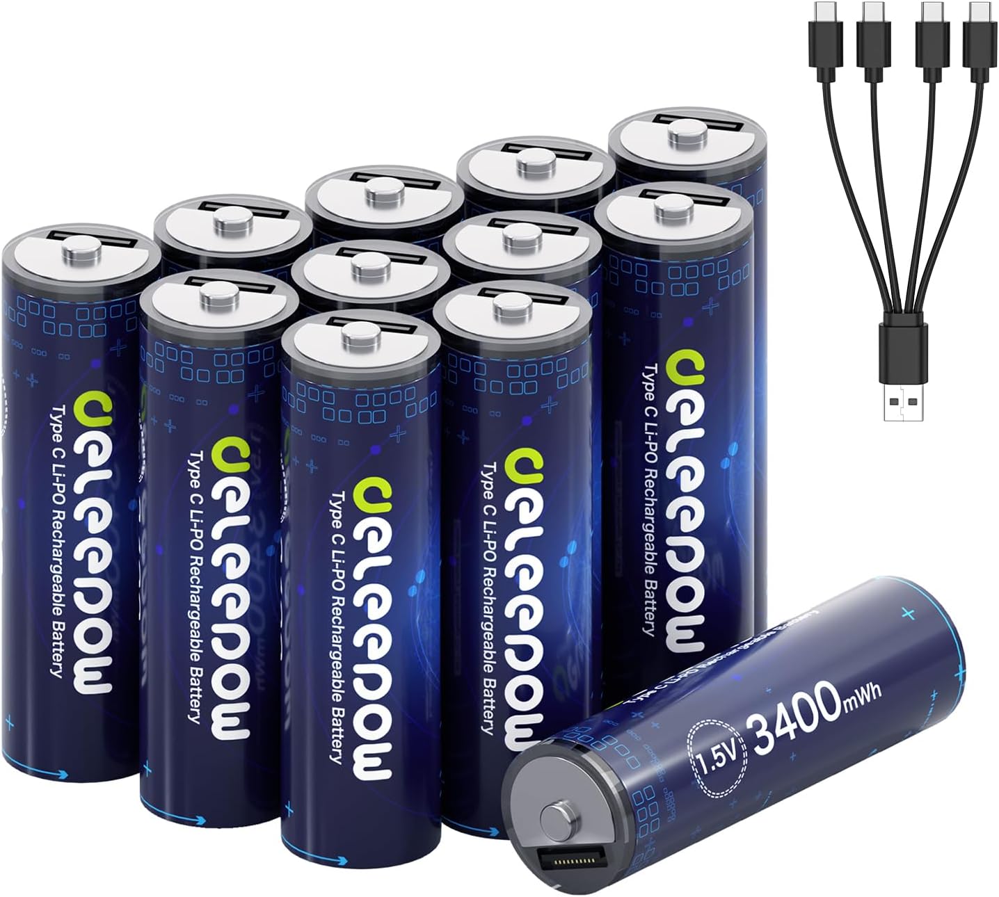 Amazon.com: Deleepow Rechargeable AA Batteries 4 Count 1.5V 3400mWh USB ...