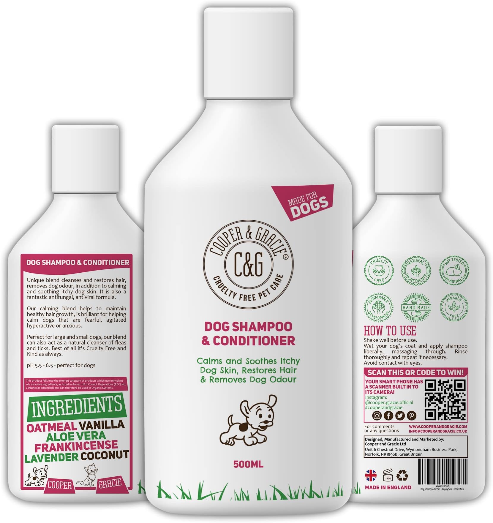 Dog Shampoo & Conditioner 500ML - Anti-Bacterial Anti-Fungal - Calms ...