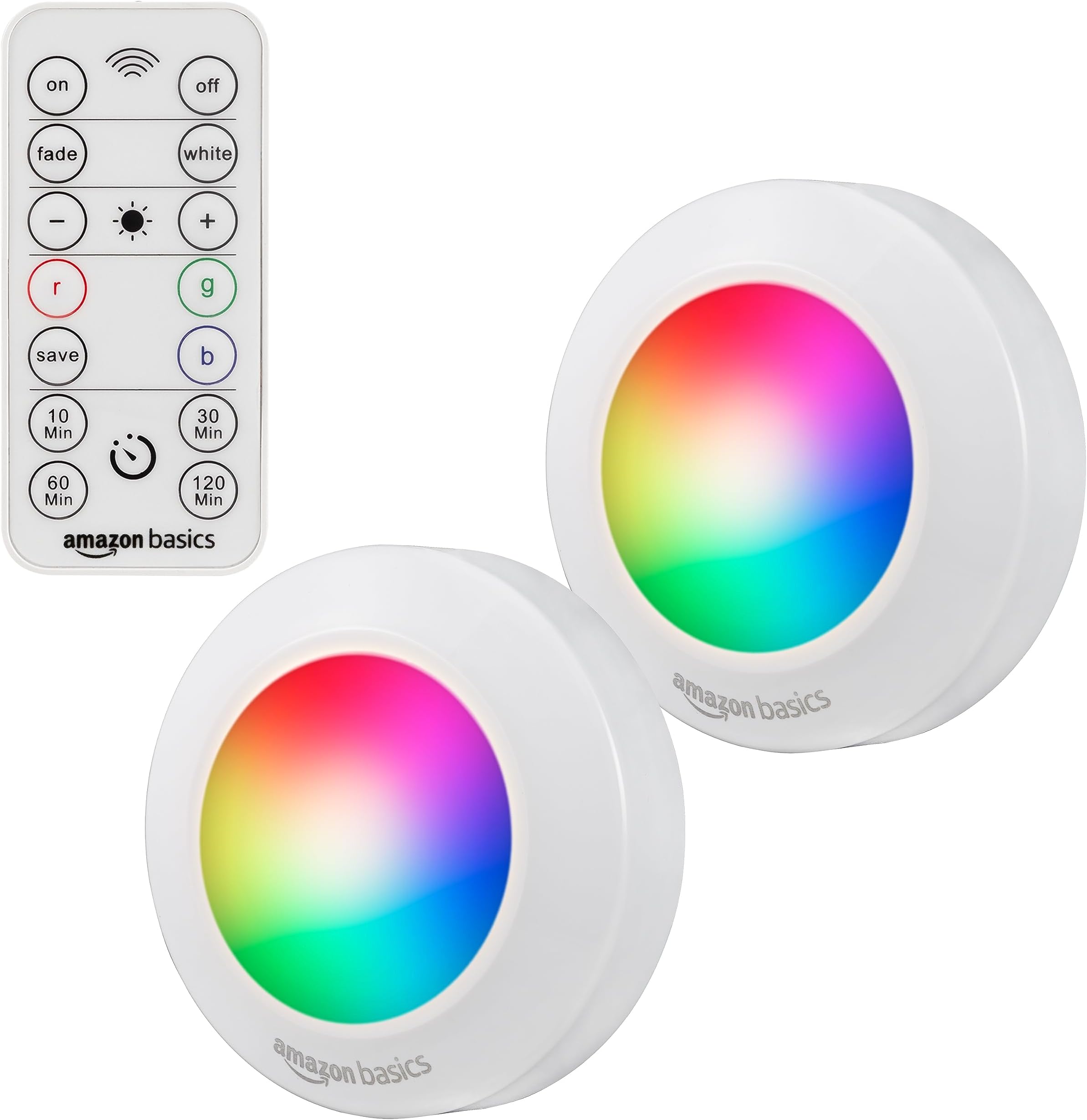 Amazon Basics LED Puck Lights, Color Changing, Battery Operated, IR ...