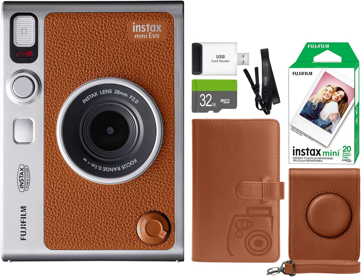 Amazon.com : FUJIFILM INSTAX Mini EVO Hybrid Instant Camera Brown ...