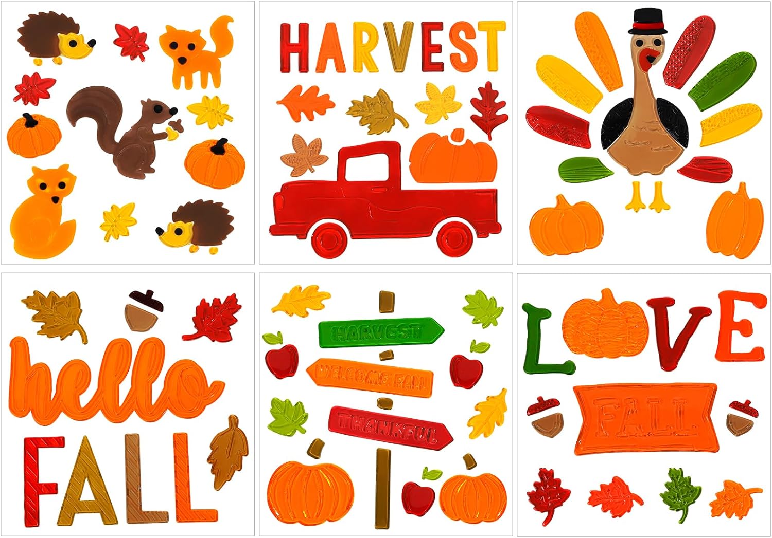 Amazon.com: JOICEE 6pcs Fall Gel Window Clings, Thanksgiving Pumpkin ...