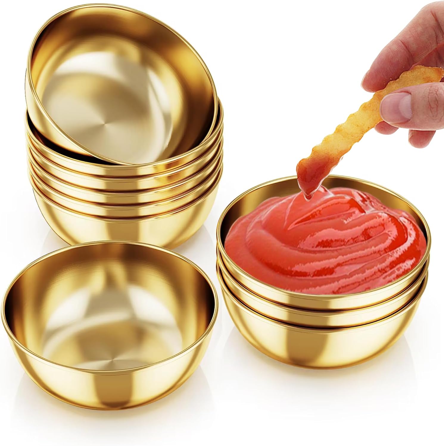 10 Pack Dipping Bowls, 3.2in Stainless Steel Soy Sauce Dish, Mini Round ...