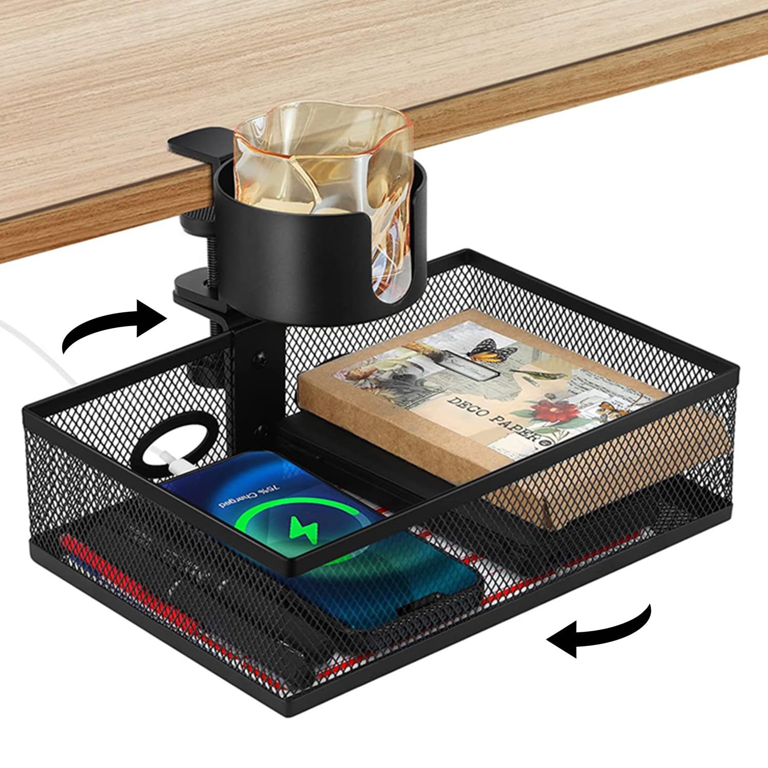 Snapklik.com : RHBLME Black 360-Degree Under Desk Organizer