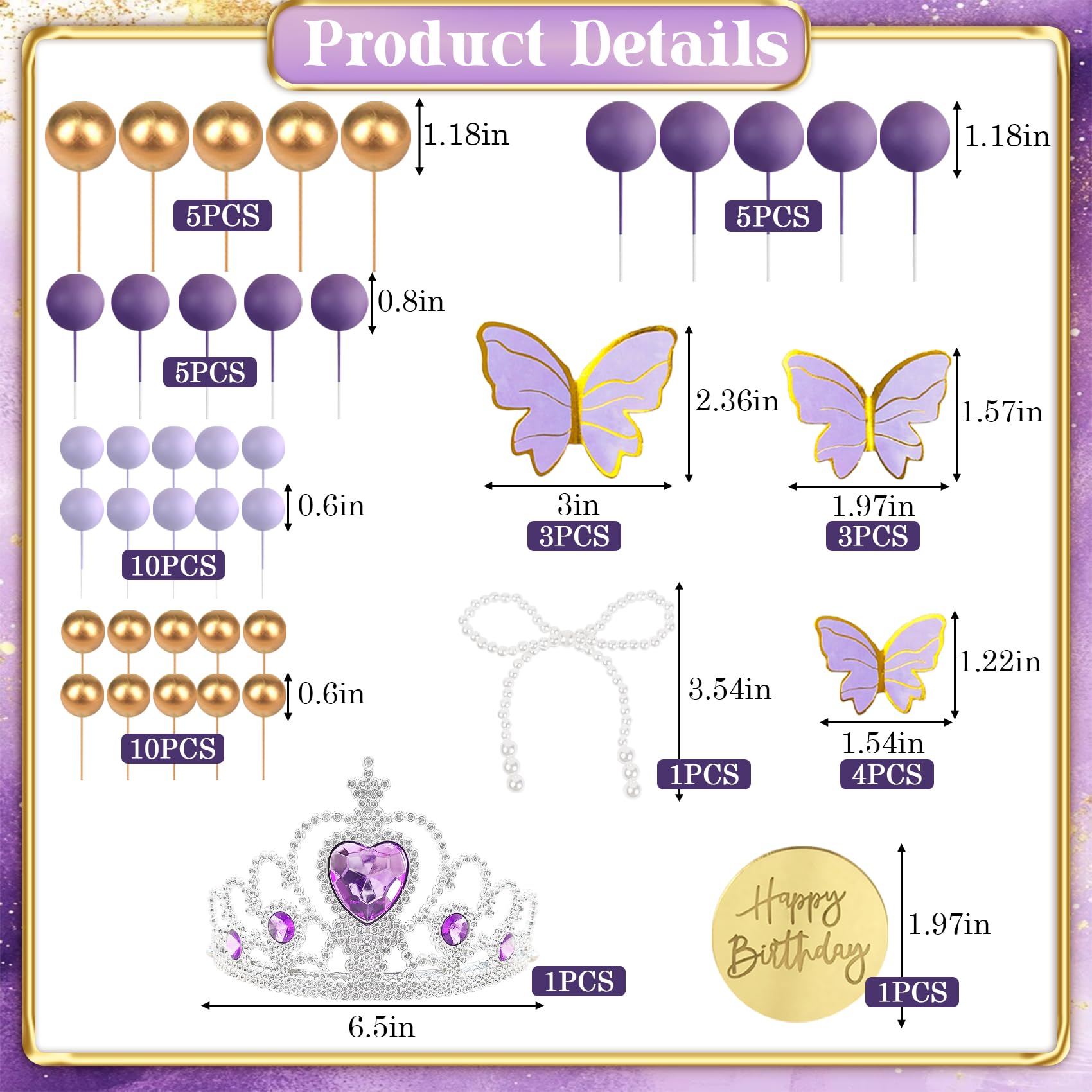 Snapklik.com : 48PCS Purple Butterfly Cake Topper Purple Balls Cake ...