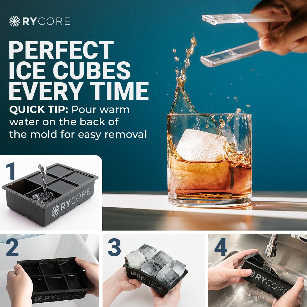 Snapklik.com : Premium Large Square Ice Cube Mold Pack - 6 Cubes, Black ...