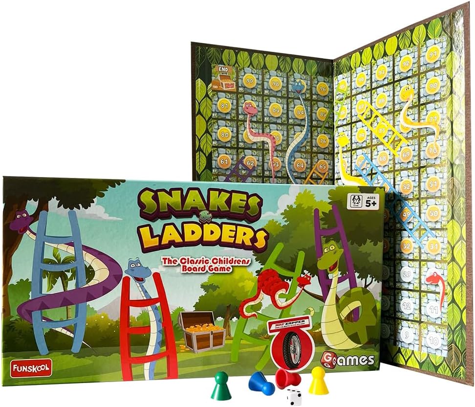 Snakes & Ladders Classic Board Game for Kids & Family, 2-4 Players ...