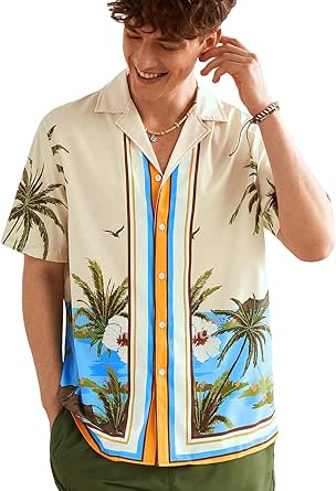 Amazon.com: Floerns Men's Tropical Print Button Down Short Sleeve ...