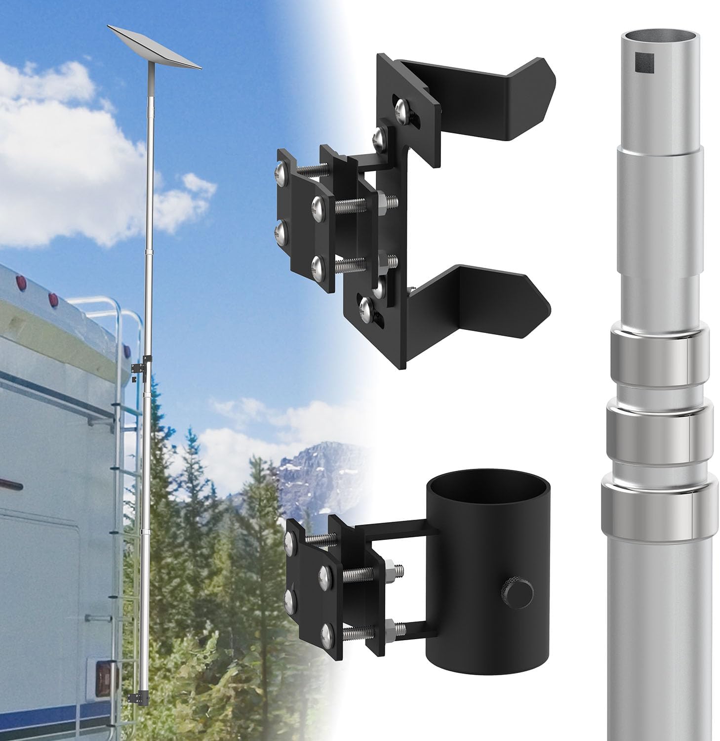 Telescopic 11ft Pole with Starlink (GEN 2 / V2) Adapter and RV Ladder ...