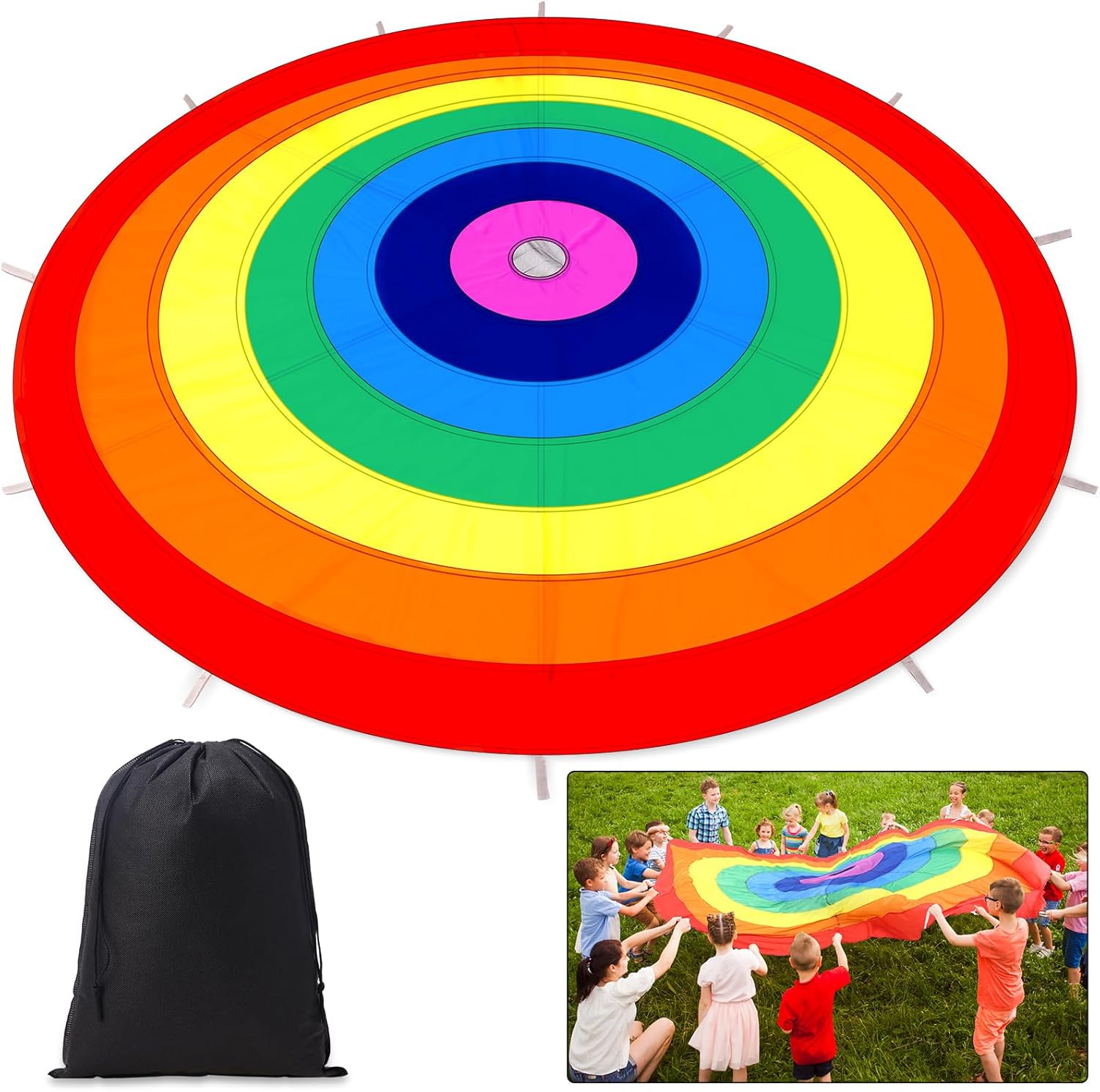 Amazon.com : DaisyInner 12 Ft Parachute Toy with Handles Rainbow ...