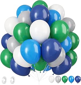 Amazon.com: Blue Green Balloons Set, 60PCS Green Blue White Birthday Balloons, 12Inch Navy Blue ...