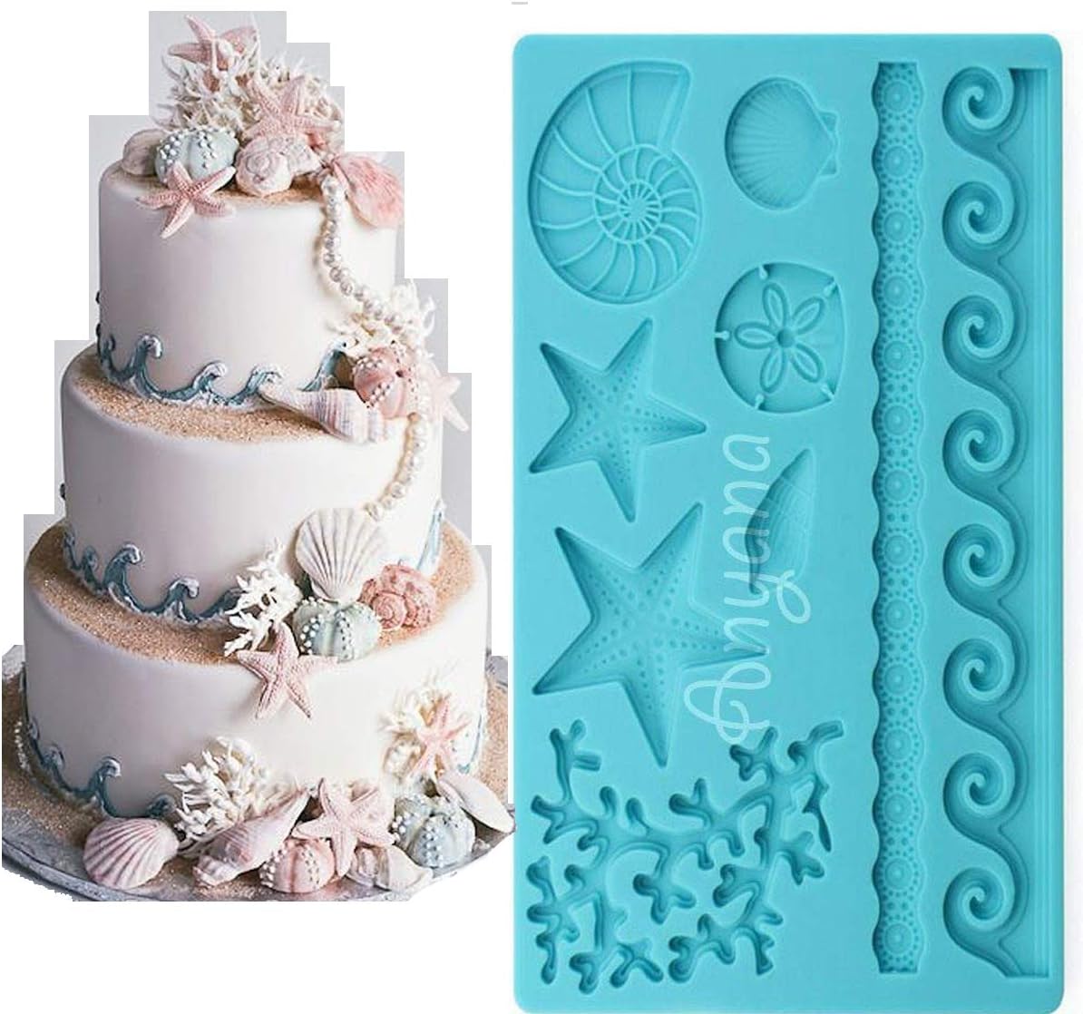 Amazon.com: Anyana Sea Shell starfish conch coral Silicone Fondant Mold ...
