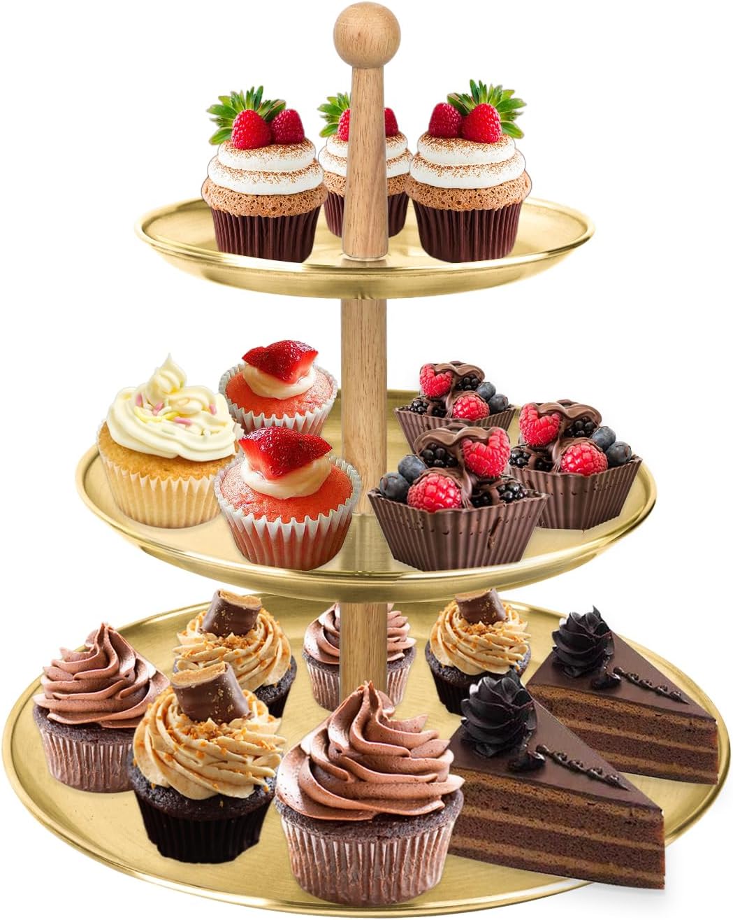 Amazon.com: PUWWOT Gold Metal Tiered Cupcake Stand, Stainless Steel 3 ...
