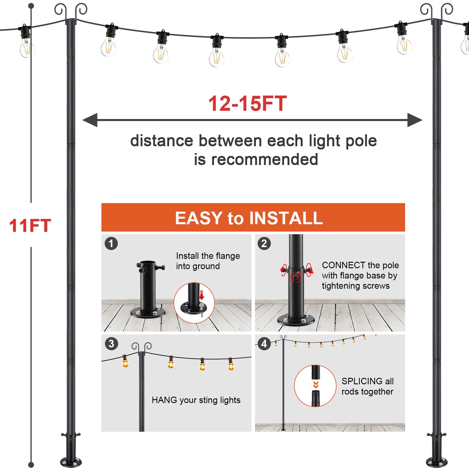 Snapklik.com : Outdoor String Light Pole, 11 FT Light Poles For Wood ...