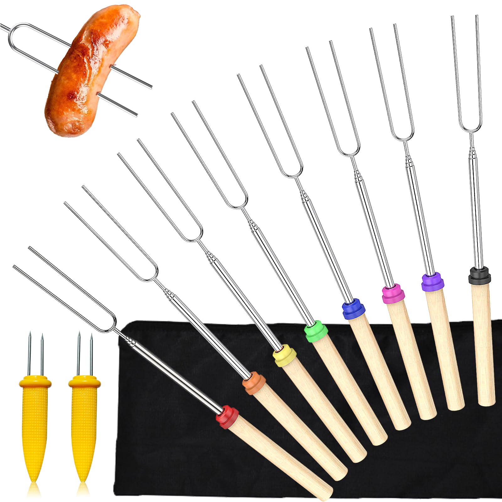 Snapklik.com : Roasting Sticks 8 Pack & 2 Corn Holders & Storage Bag ...