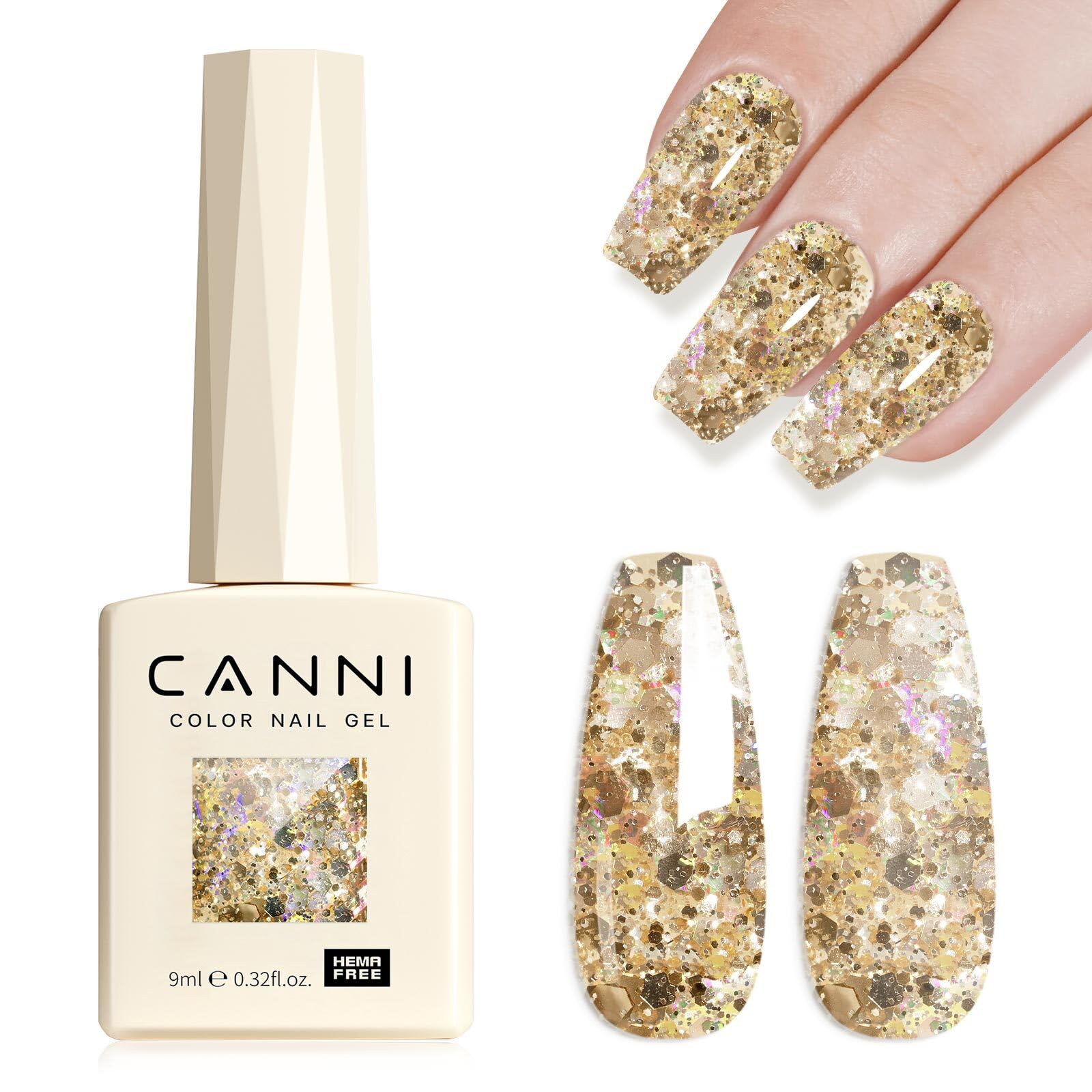 Amazon.com: CANNI Glitter Gel Nail Polish 1pcs 9ml Nail Gel Stone Color ...