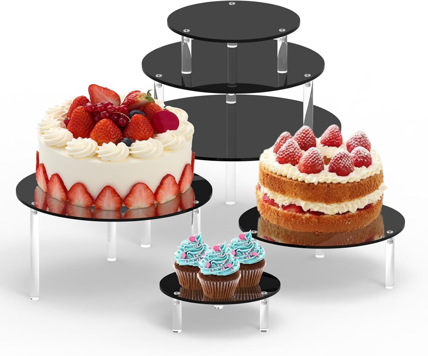 AZEAM Acrylic Cake Stand Sets for Dessert Table,3 Tier Black Cake and ...