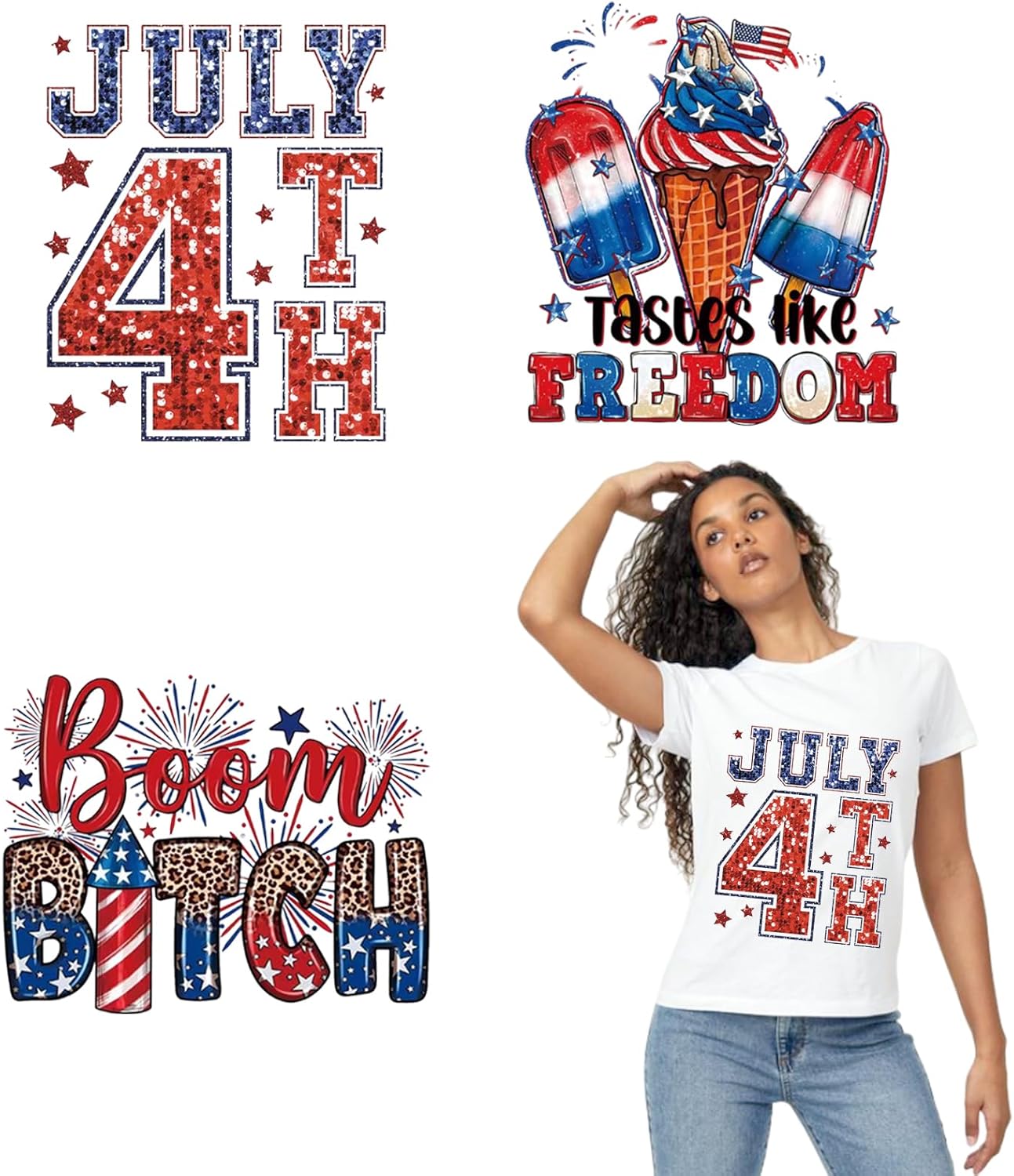 Amazon.com: 3 Pieces Independence Day Iron On Stickers American Flag ...