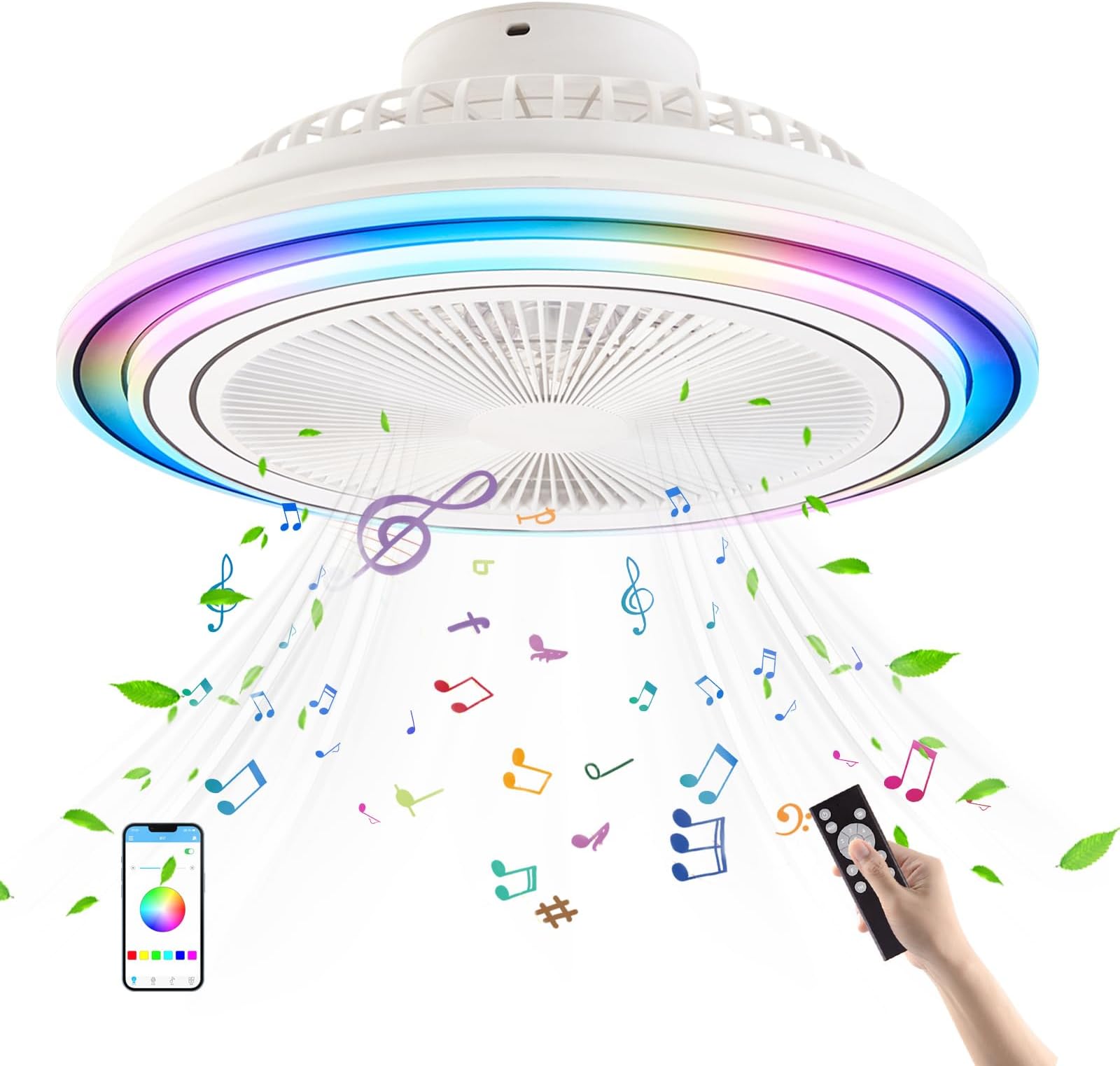 ASANCU Remote Control Ceiling Fan with Light and Bluetooth, RGB ...