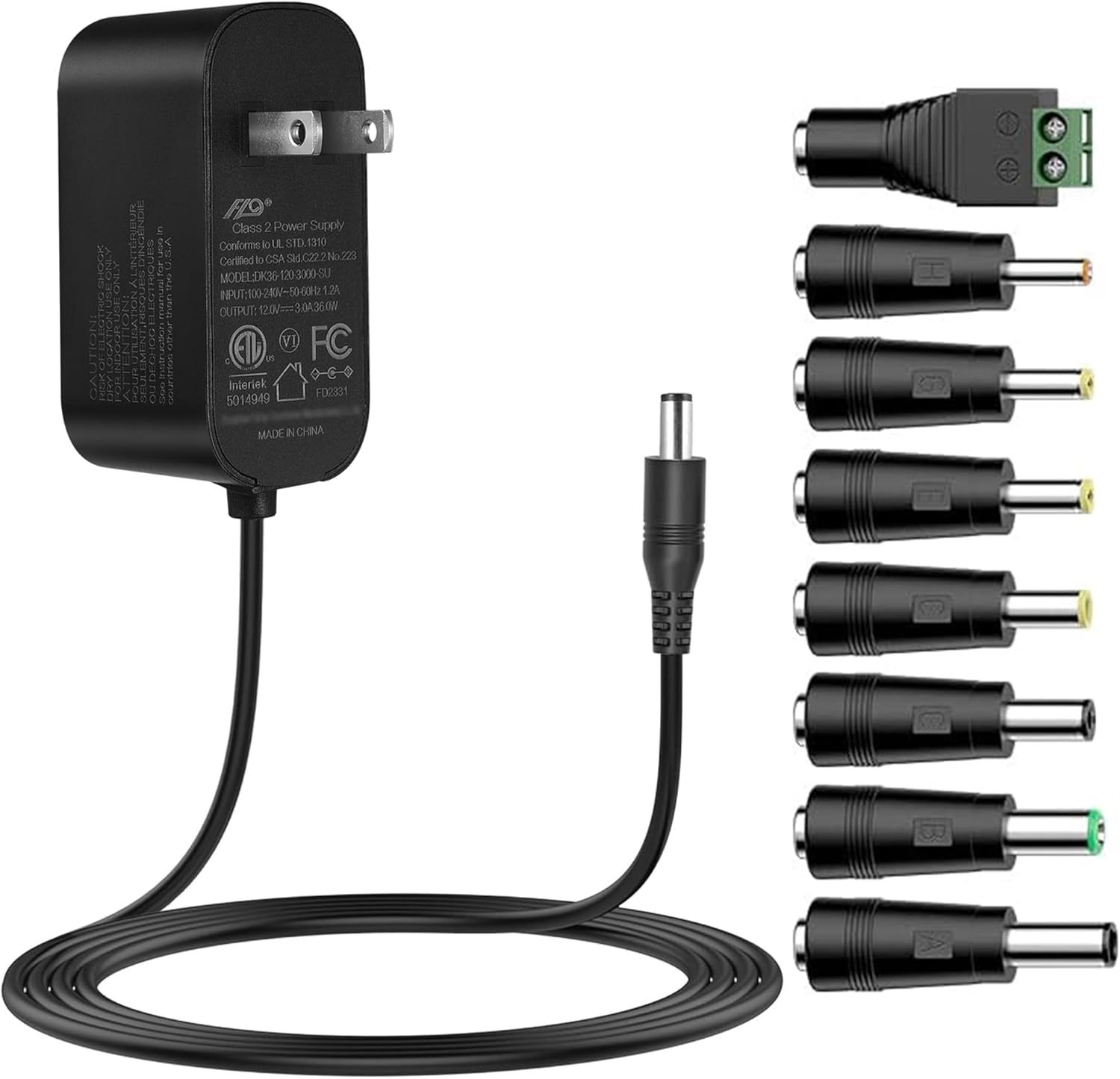 Tonton 12V 3A Power Supply, 36W AC/DC Charger w/8Tips, AC 100V-240V to ...