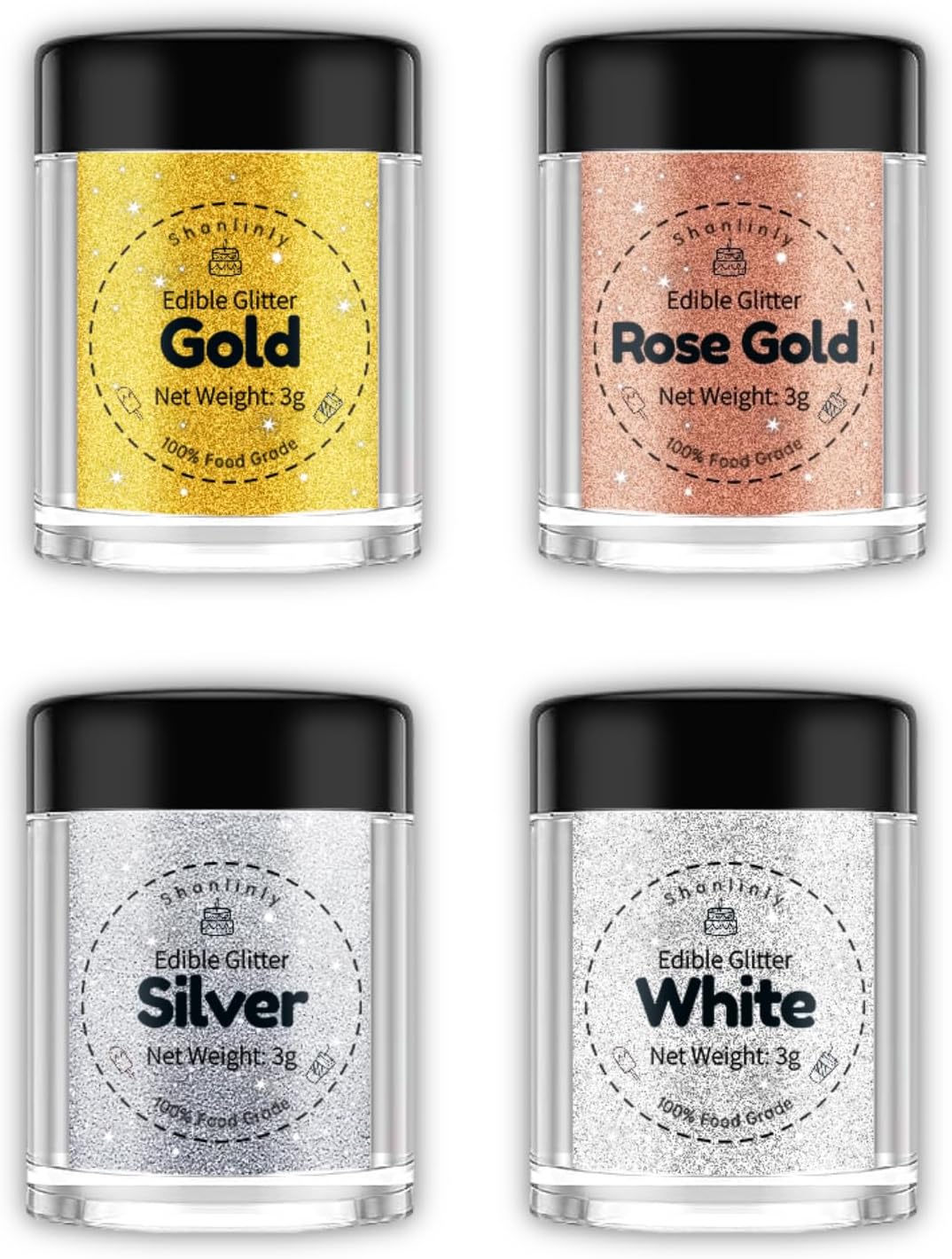 Amazon.com: Shanlinly Edible Glitter Set - 4 Colors Food Grade Edible ...