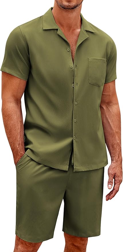 Amazon.com: COOFANDY Men's 2 Pieces Casual Beach Outfits Short Sleeve ...