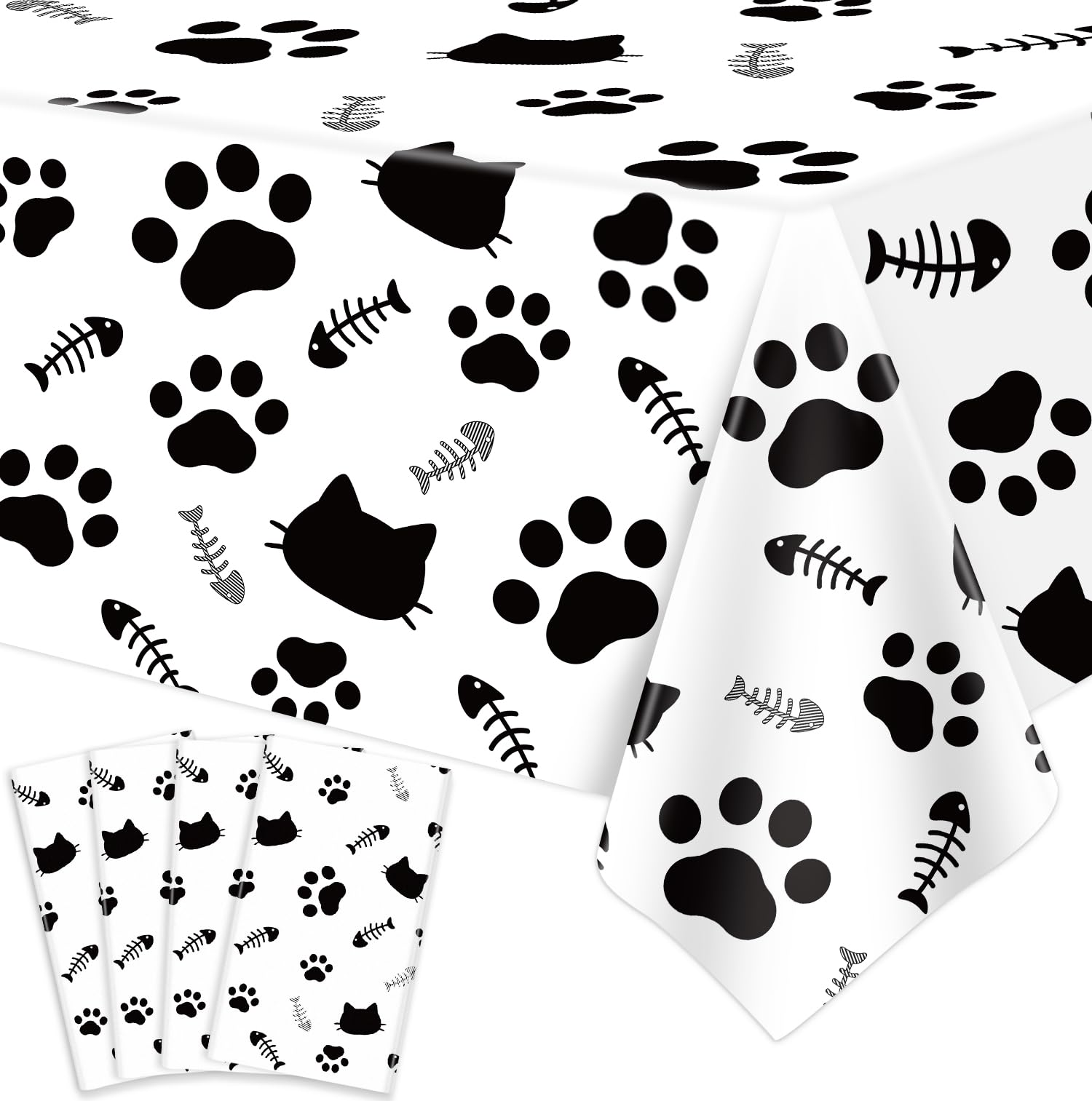 Amazon.com: 4 Pack Cat Tablecloth Paw Print Tablecloth Cat Themed Table ...