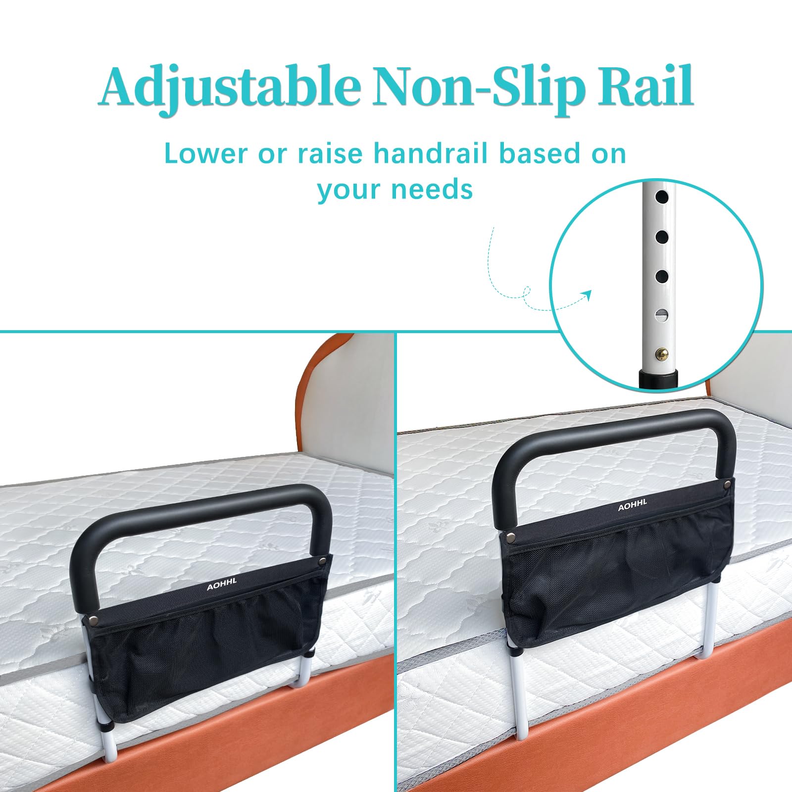 Bed Rails for Elderly Adults Safety Adjustable Heights Storage Pocket ...
