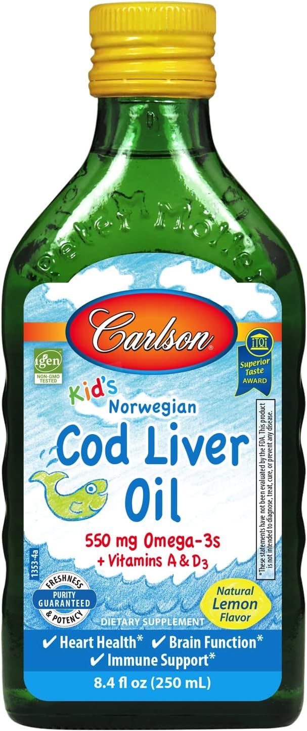 Amazon.com: Carlson - Kid's Cod Liver Oil, 550 mg Omega-3s, Vitamins A ...