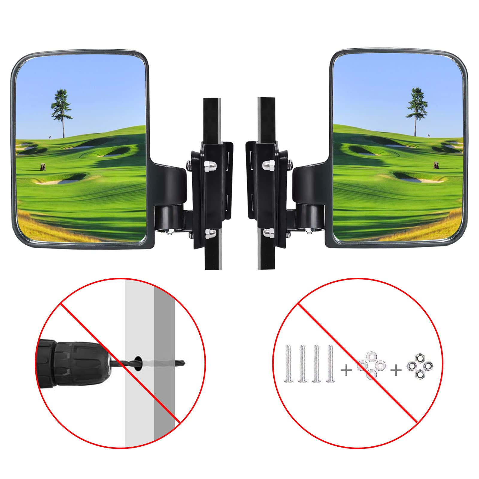Buy Fit 1&0.75 Inch Struts ONLY, No-Drilling Golf Cart Mirrors Rear ...